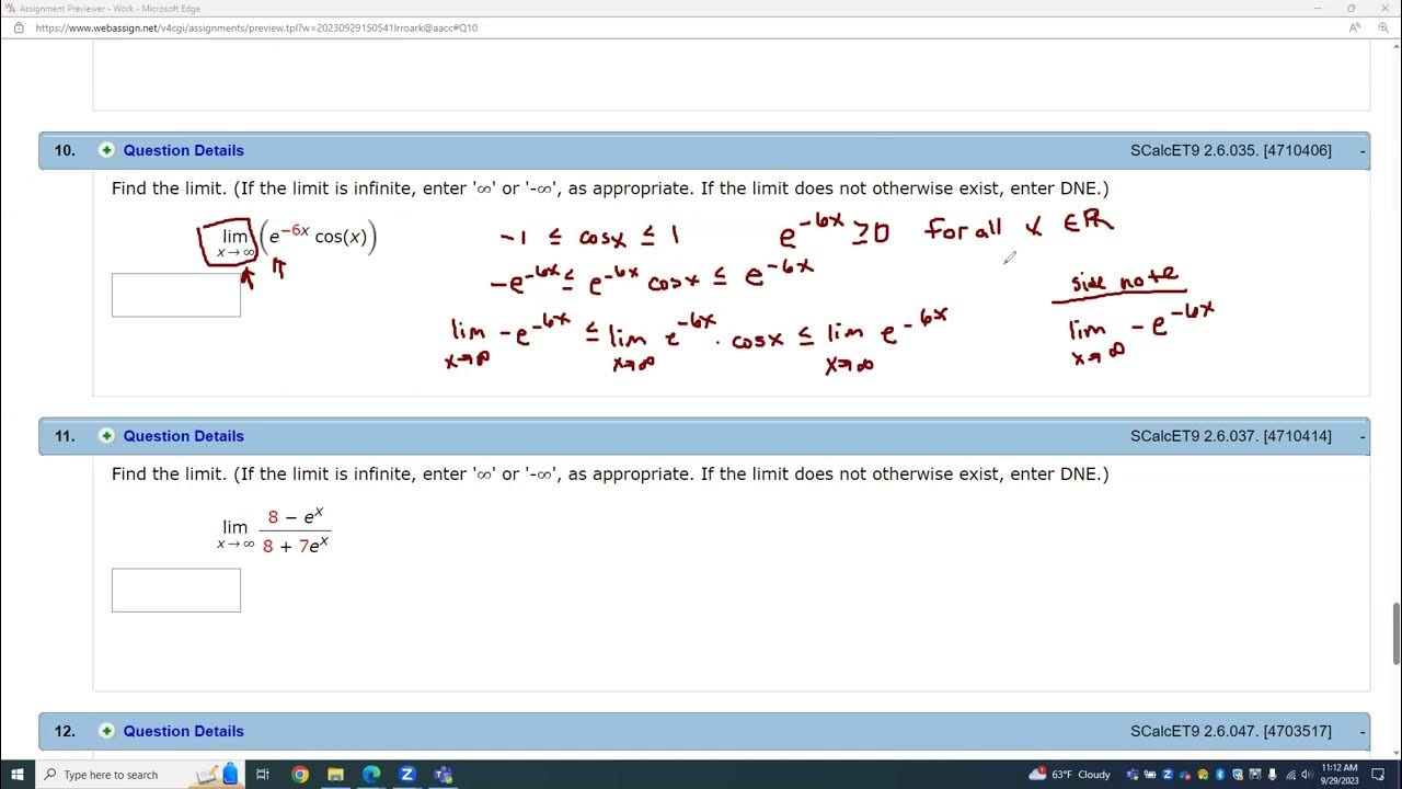 Calculus 1 2.6 Squeeze Theorem Webassign Problem 10 - YouTube