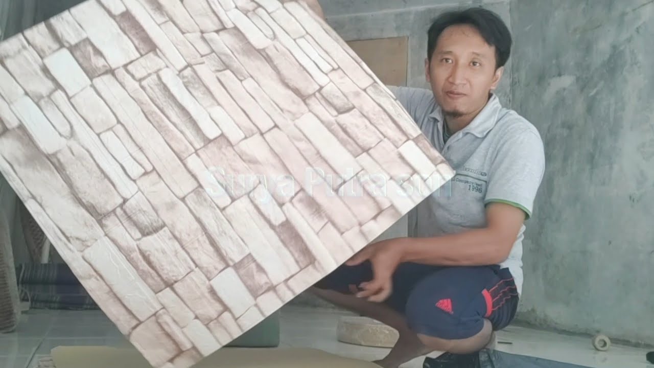 Pasang Wallpaper Dinding 3D Foam, Motif Batu Alam Bata Retro, Motif ...
