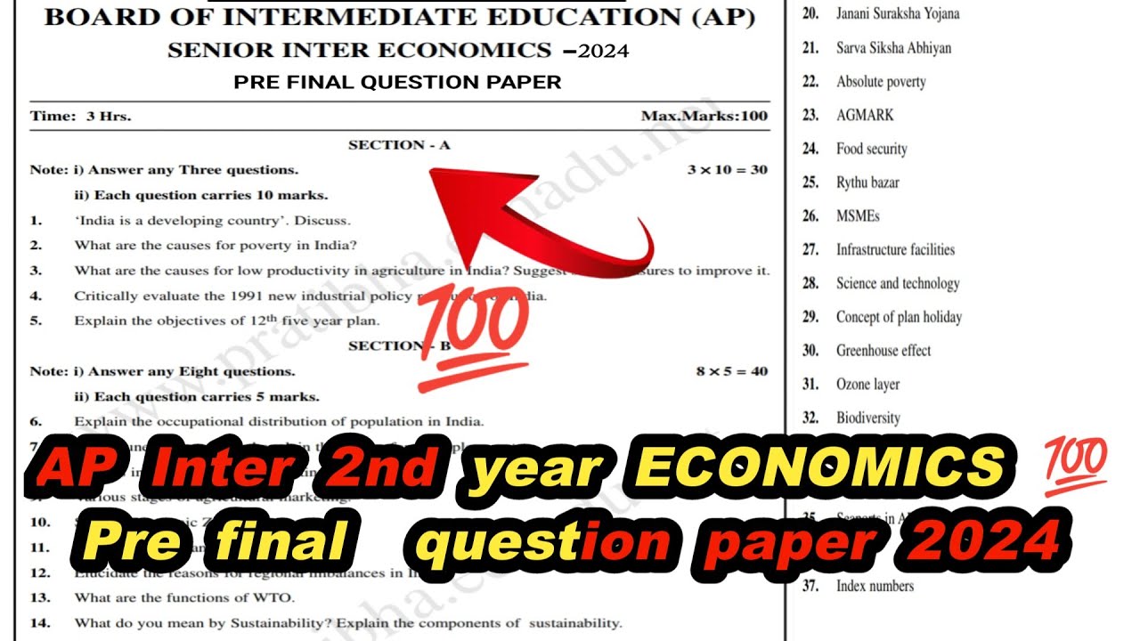 AP INTER 2nd year ECONOMICS pre final question paper 2024||Inter pre ...