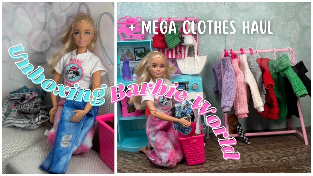 Unboxing NEW Barbie World Washing Machine Playset + HUGE Barbie Fashion ...