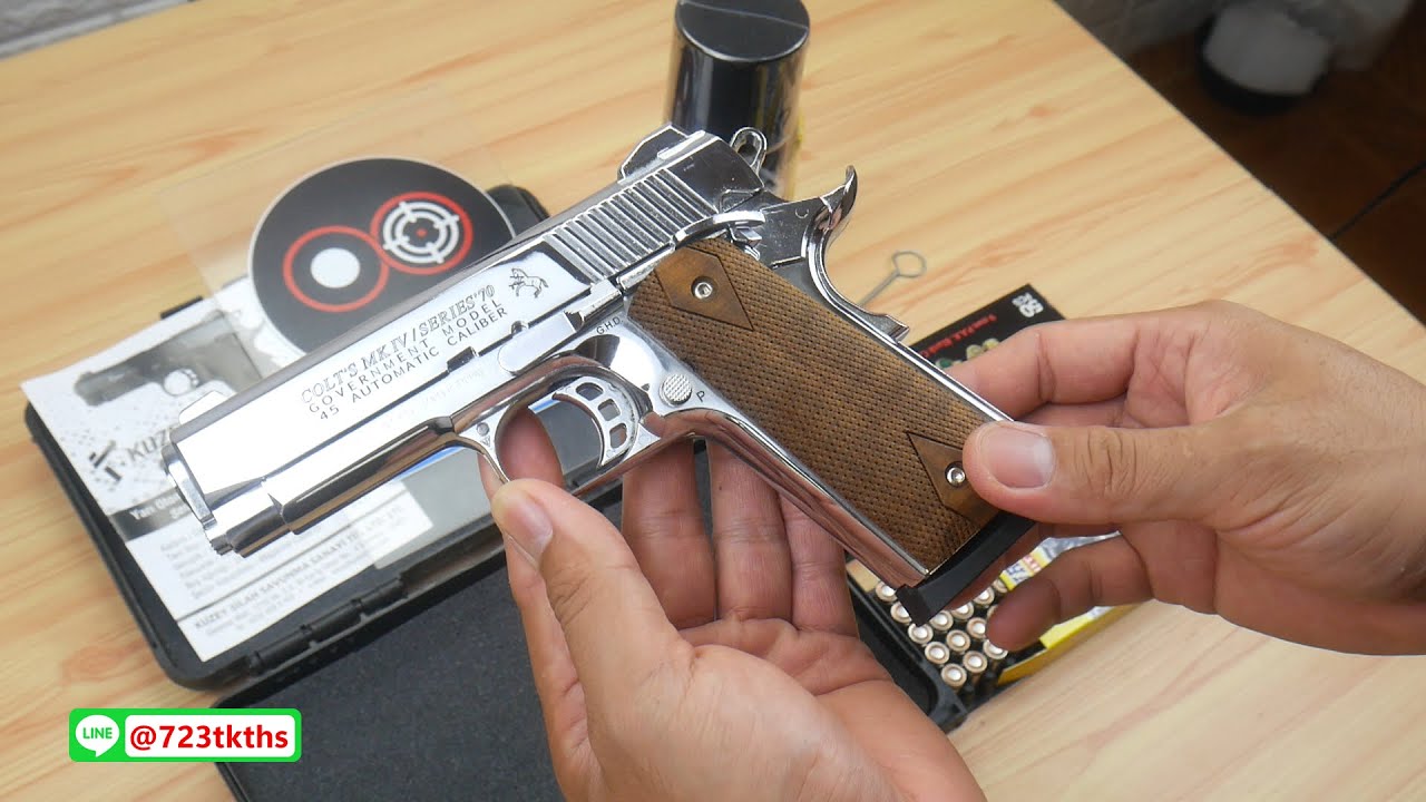 รีวิวแบลงค์กัน KUZEY M1911 COLT MK IV SR70 สีเงินเงา 4 นิ้ว ด้ามไม้ ...