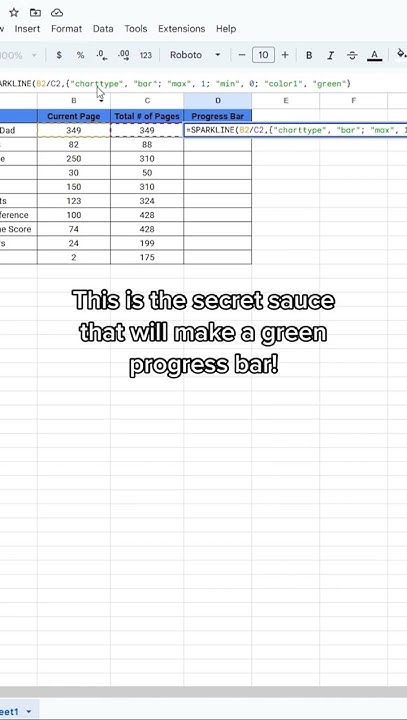 How to make a progress bar in Google Sheets! 😈 #googlesheets #spreadsheet #excel #exceltips ...