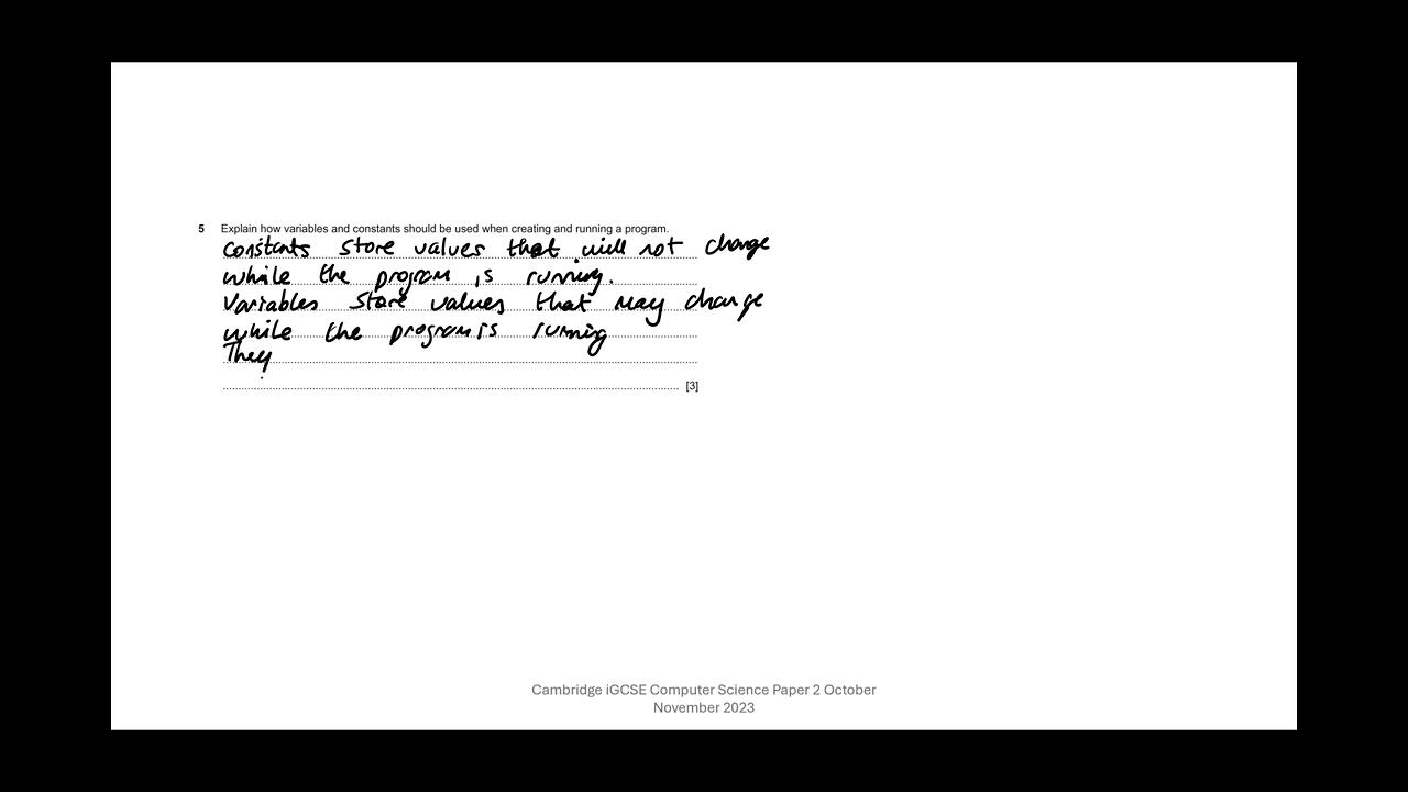 Q5 - Variables and Constants -Paper 2 oct nov 23 Cambridge iGCSE Computer Science - YouTube