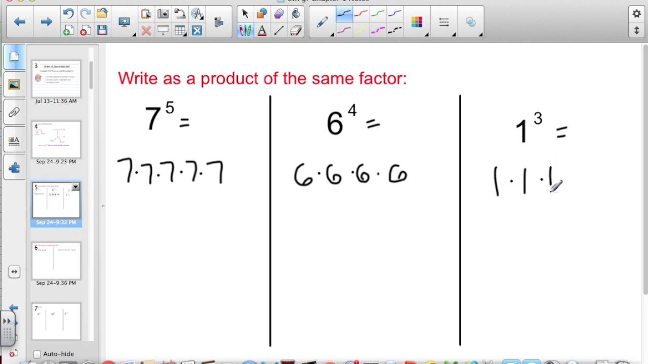 6th Grade Lesson 1 2 Powers And Exponents YouTube