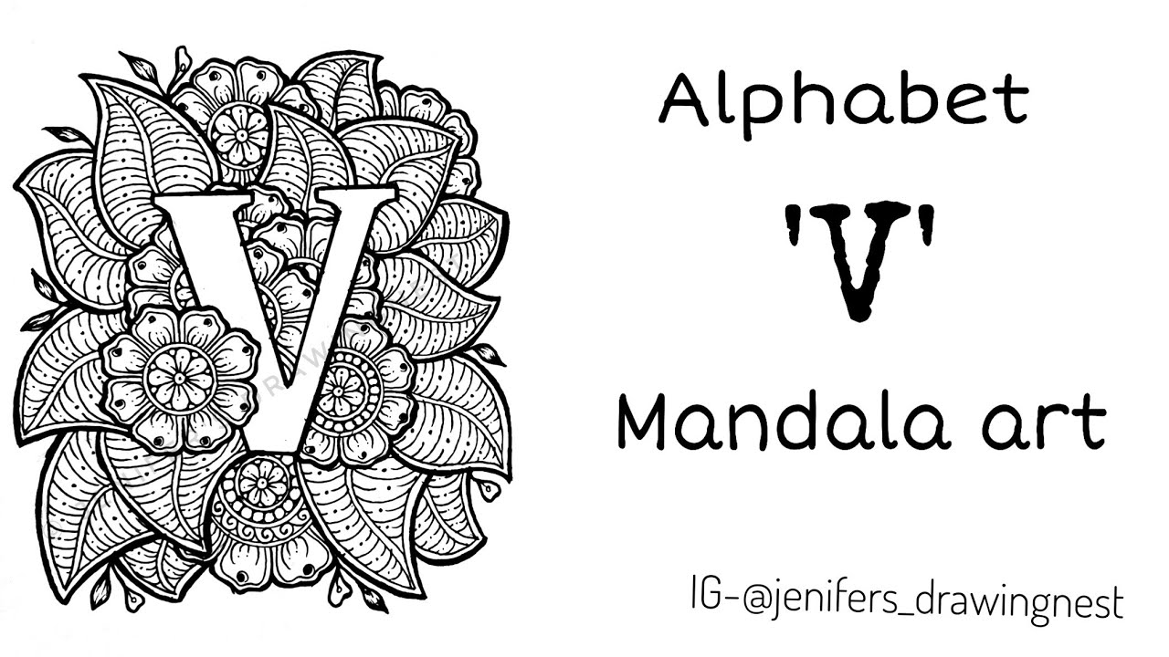 Alphabet V Mandala art | mandala art for beginners | letter 'V' mandala ...