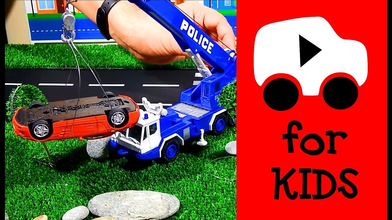 Bad toy car blocked road by stones and lot of toy cars crashed and then ...