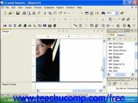 Crystal Reports Tutorial Adding Data Fields to a Report Business Objects Training Lesson 3.1 ...