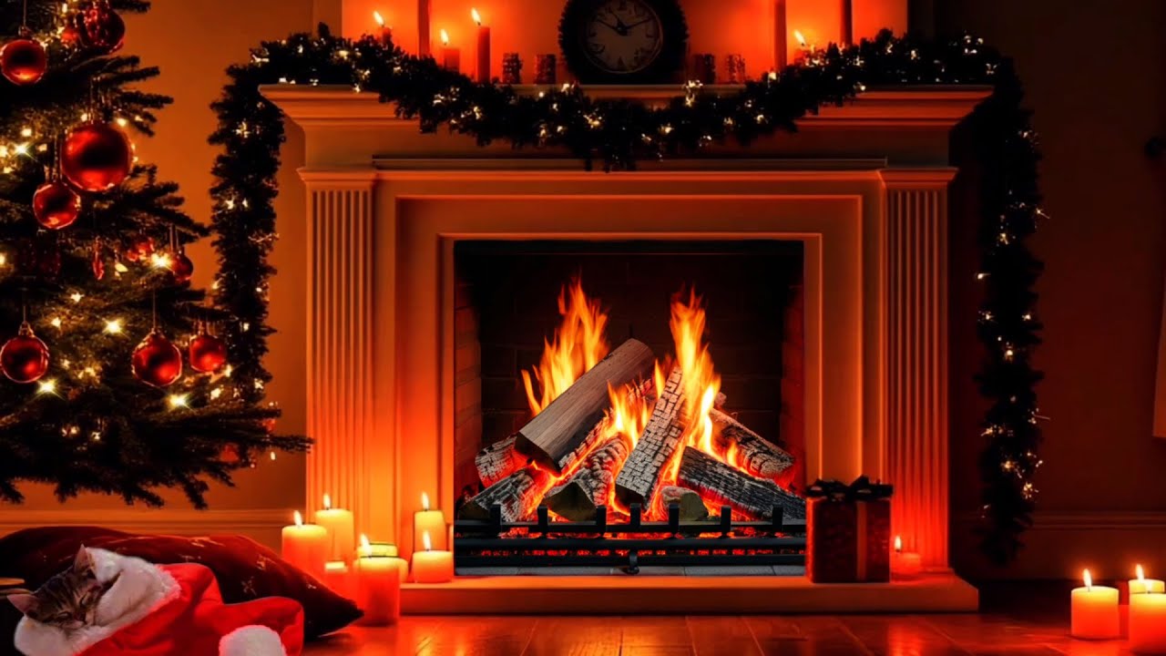 Christmas Fireplace 12 Hrs - Crackling Fire Atmosphere with Burning ...