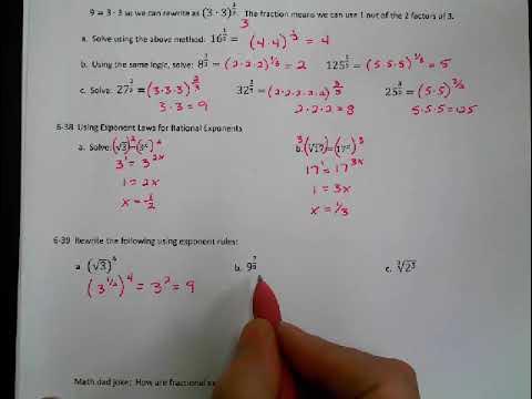 CPM Integrated II Lesson 6.1.4 Radicals and Fractional Exponents - YouTube