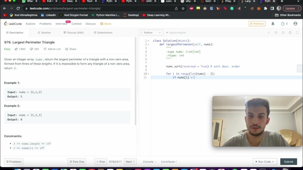 Leetcode Python 976 Largest Perimeter Triangle Youtube
