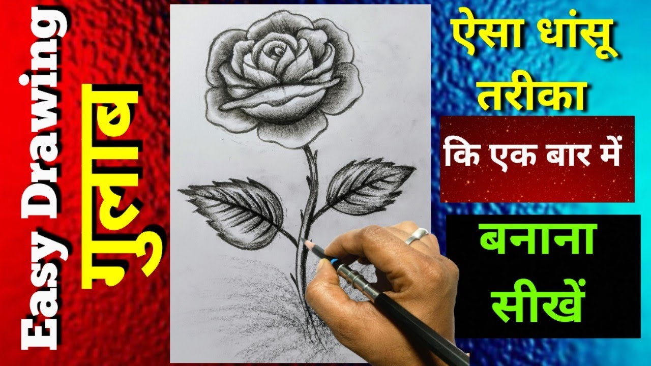 How to draw a rose | how to draw a rose step by step | Gulab ka chitra ...