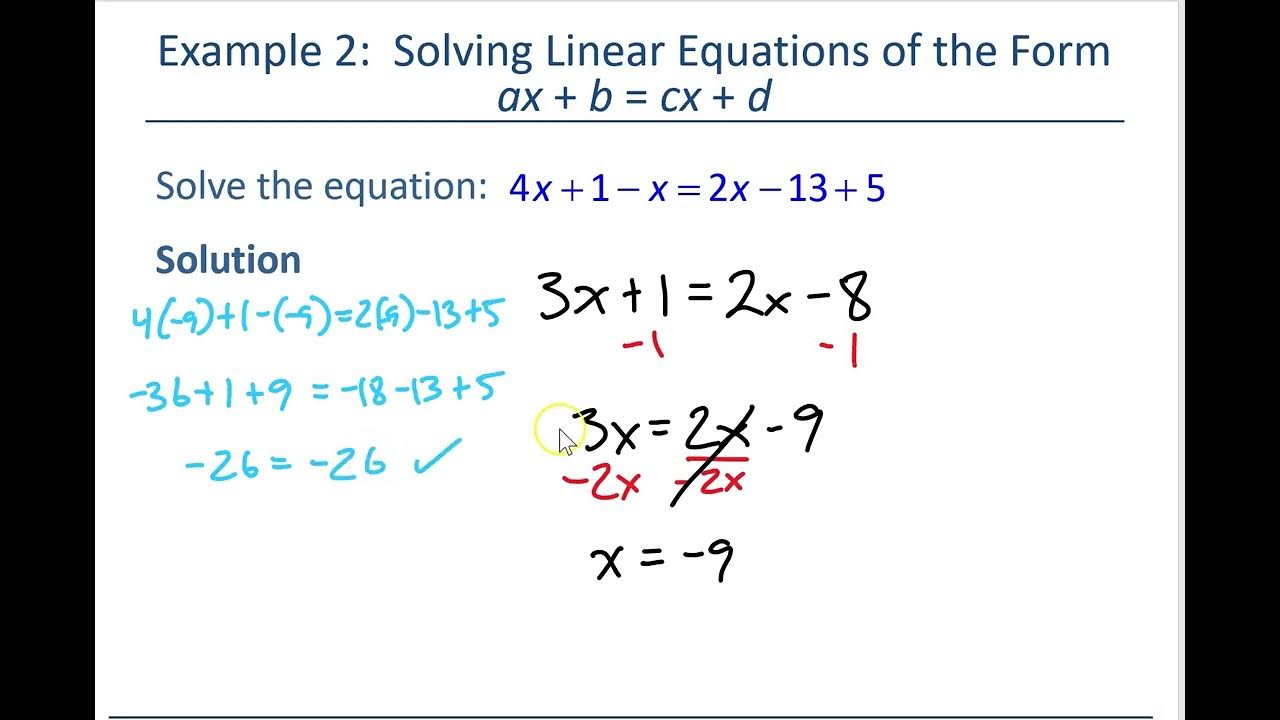 9.3 Solving Linear Equations: ax+b=cx+d - YouTube