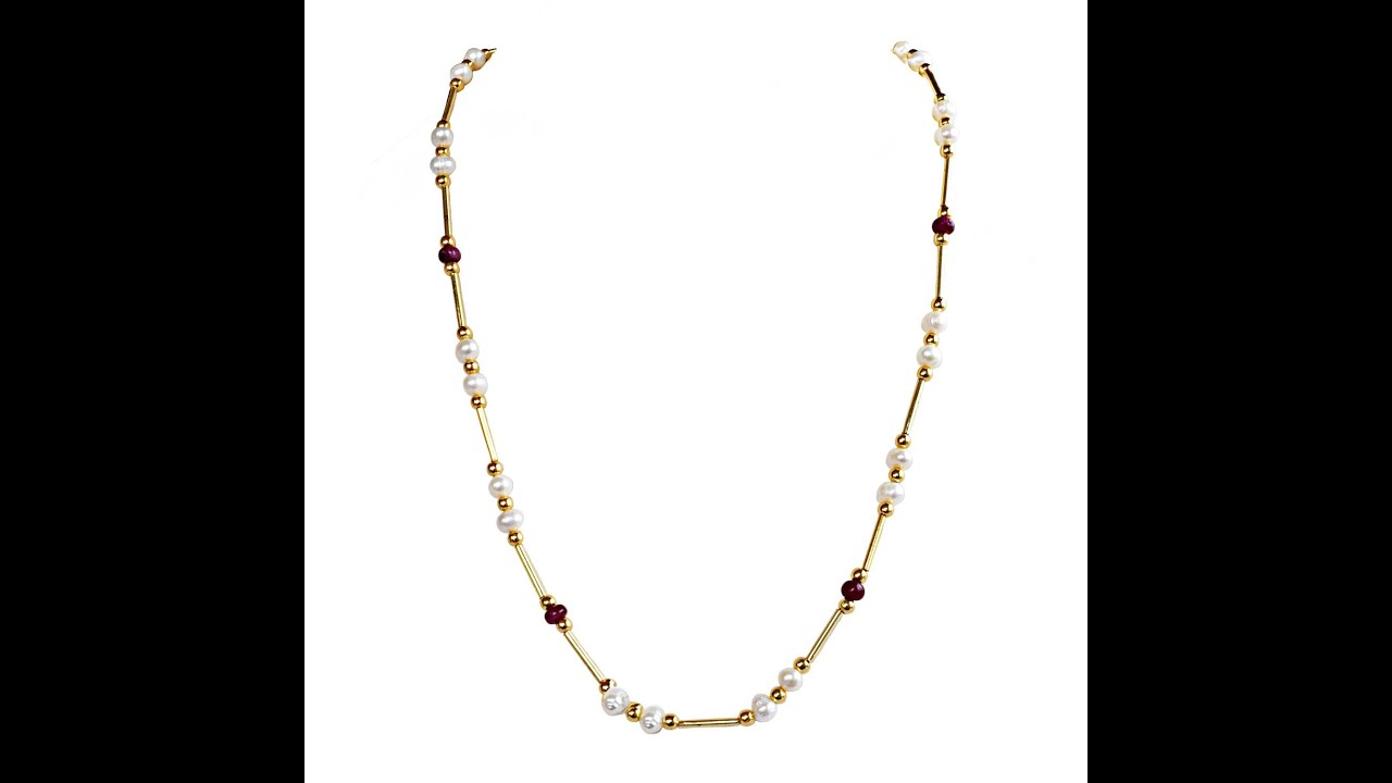 "Luxurious Elegance: Real Pearl & Red Ruby Single Line Necklace ...