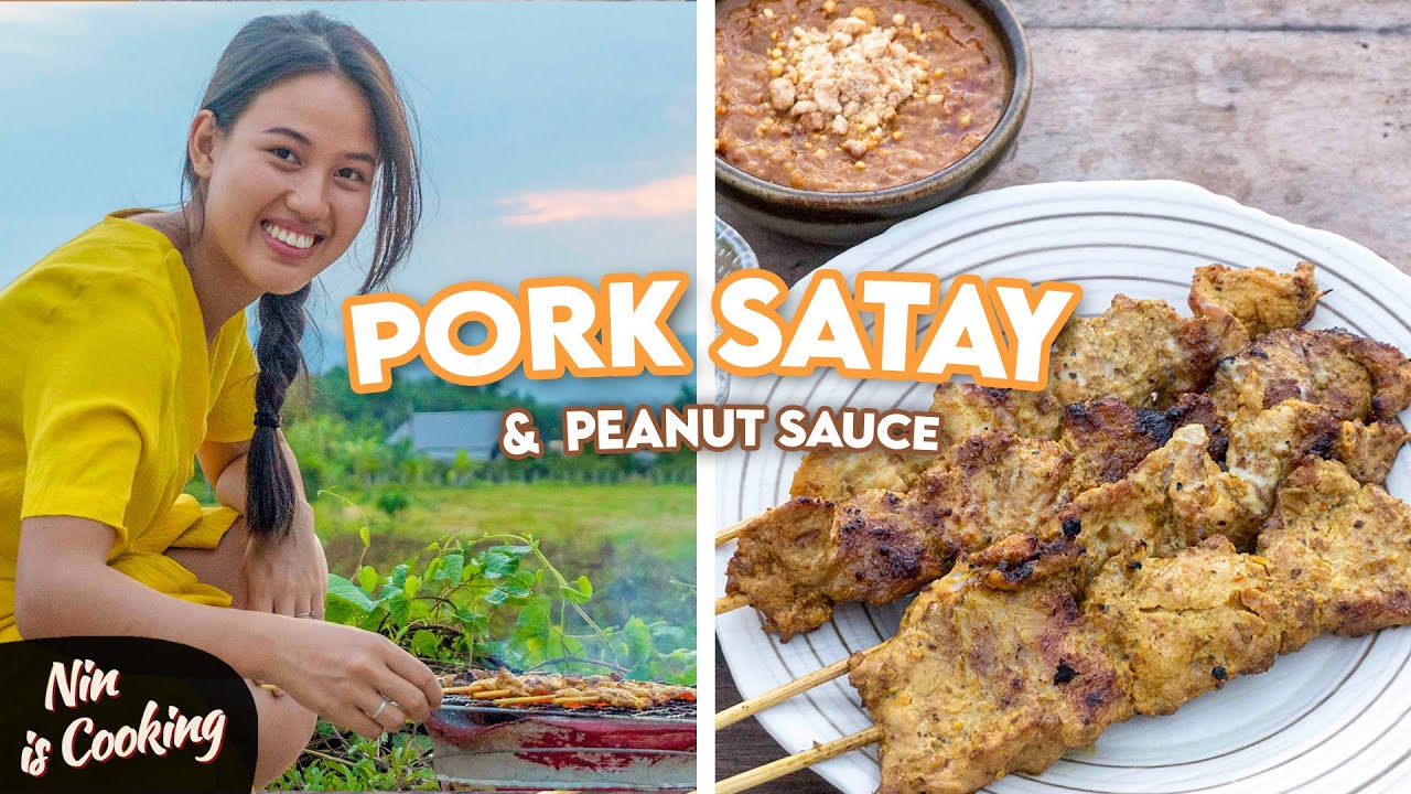 Delicious PORK SATAY and PEANUT SAUCE Recipe (Thai BBQ skewers) - YouTube