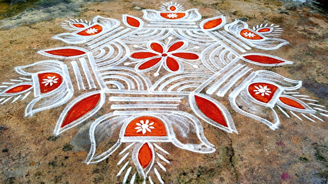 Bathukamma Rangoli Design 🌹5×3 Dots Muggulu - YouTube
