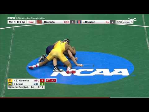 2017 NCAA Wrestling 174lbs: Zahid Valencia (Arizona State) vs Myles Amine (Michigan)