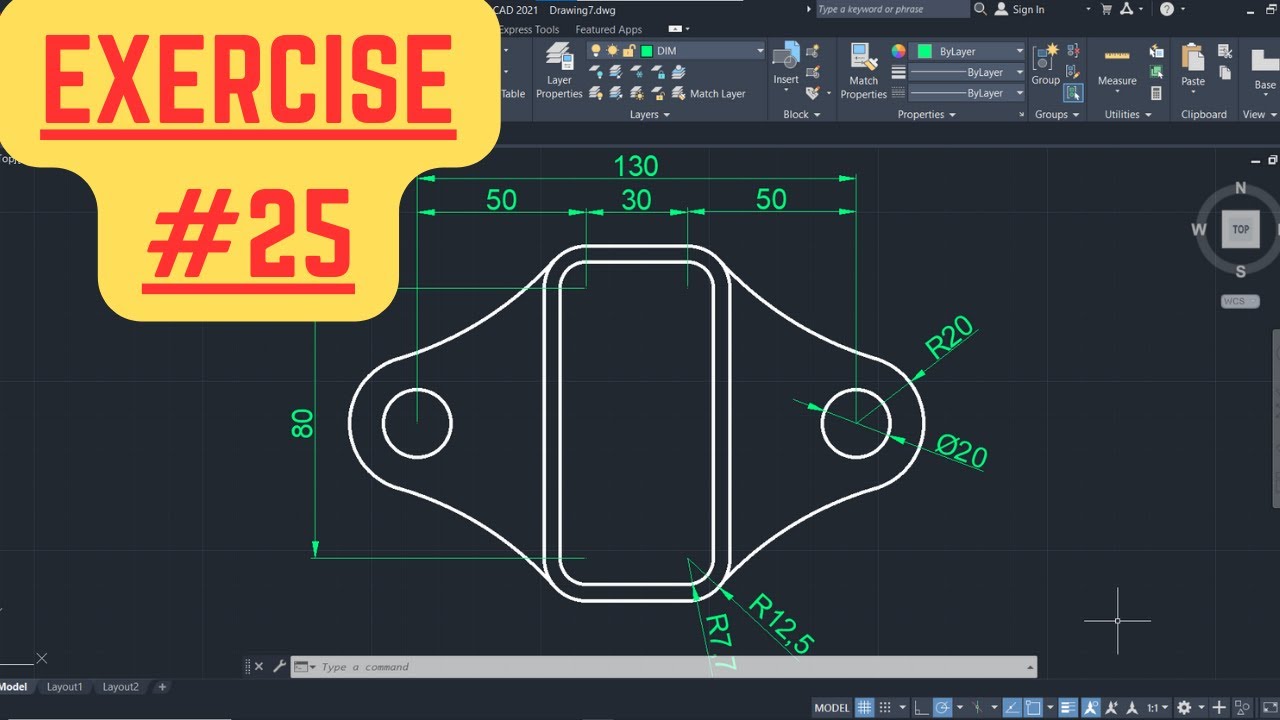 AutoCAD 2D Basic Drawing practice for beginners #25 - YouTube