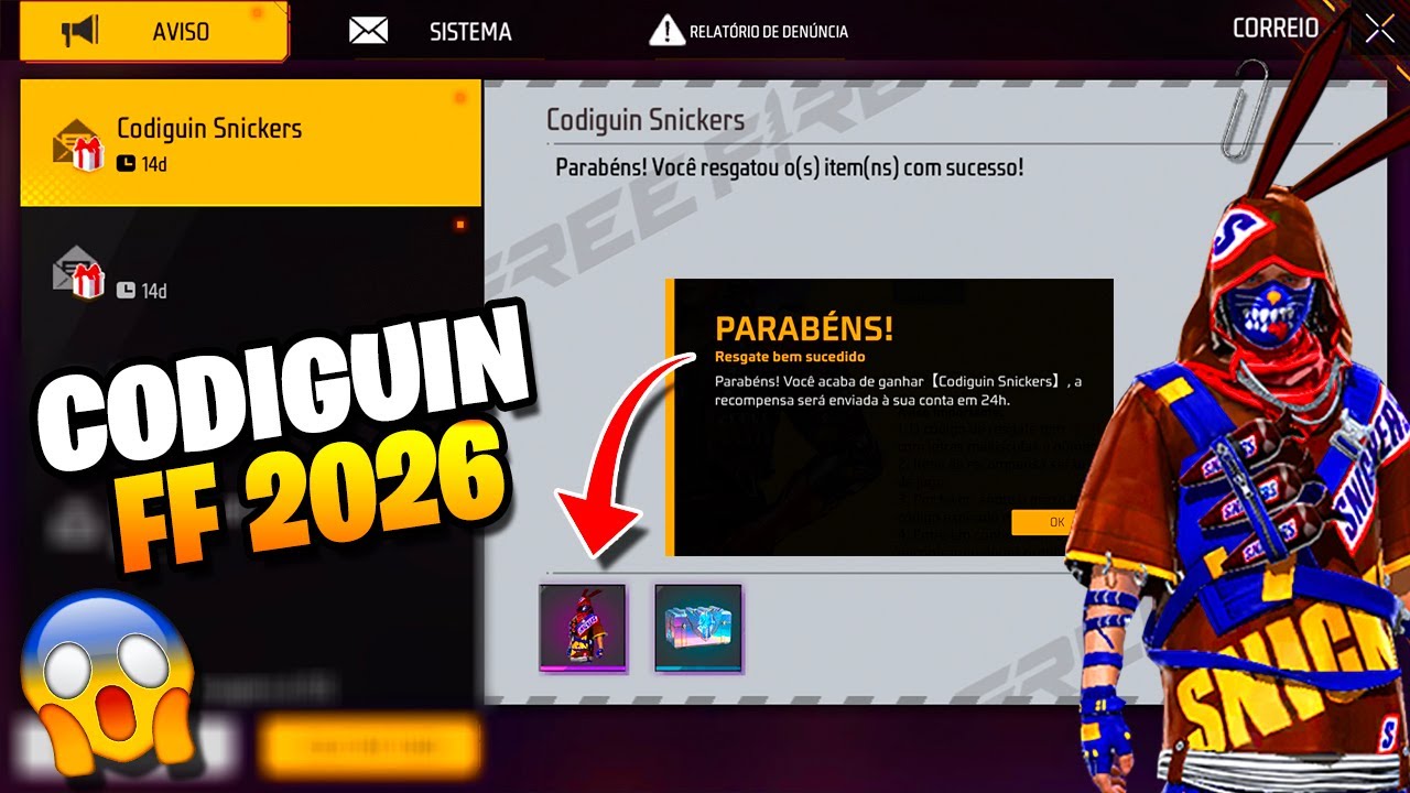 MUDOU! COMO PEGAR CODIGUIN FF HOJE! COMO RESGATAR O CODIGUIN SNICKERS ...