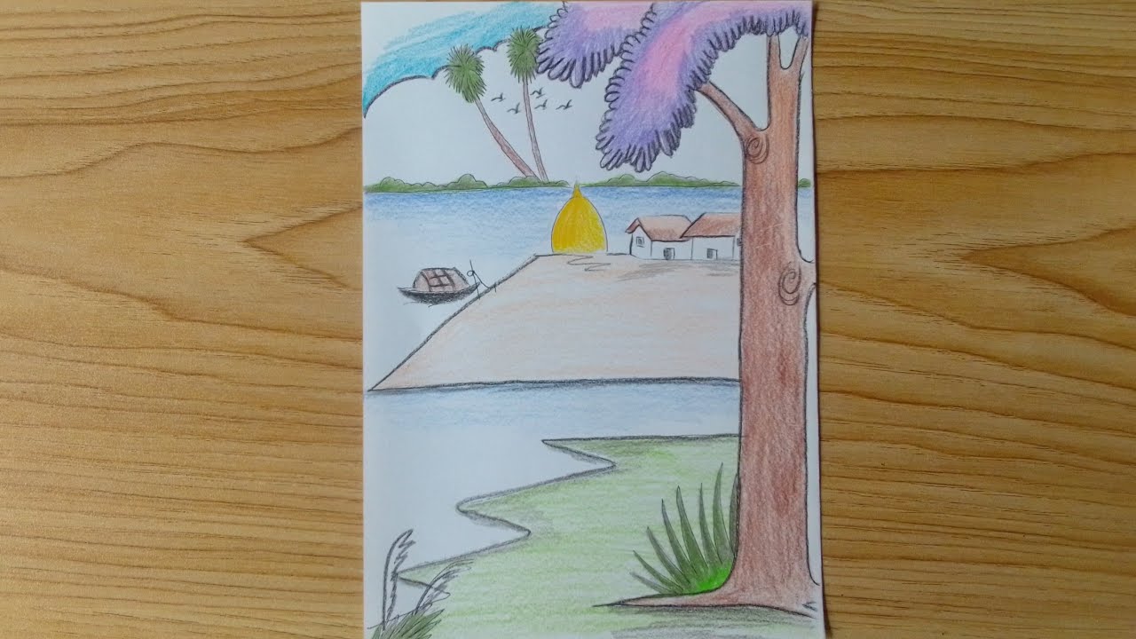 How to draw landscape ll scenery of spring season with oil pastels ...