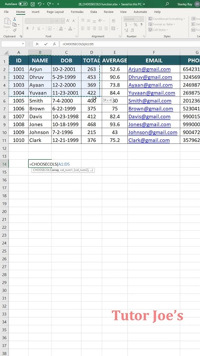Mastering Data Selection in Excel with the CHOOSECOLS Function | Tutor Joes - YouTube