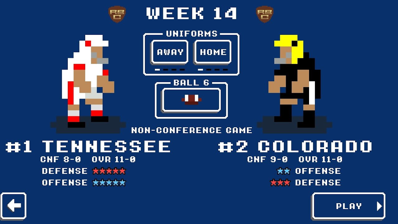Road to Natty Week 14 #1 Tennessee VS #2 Colorado (Retro Bowl College ...