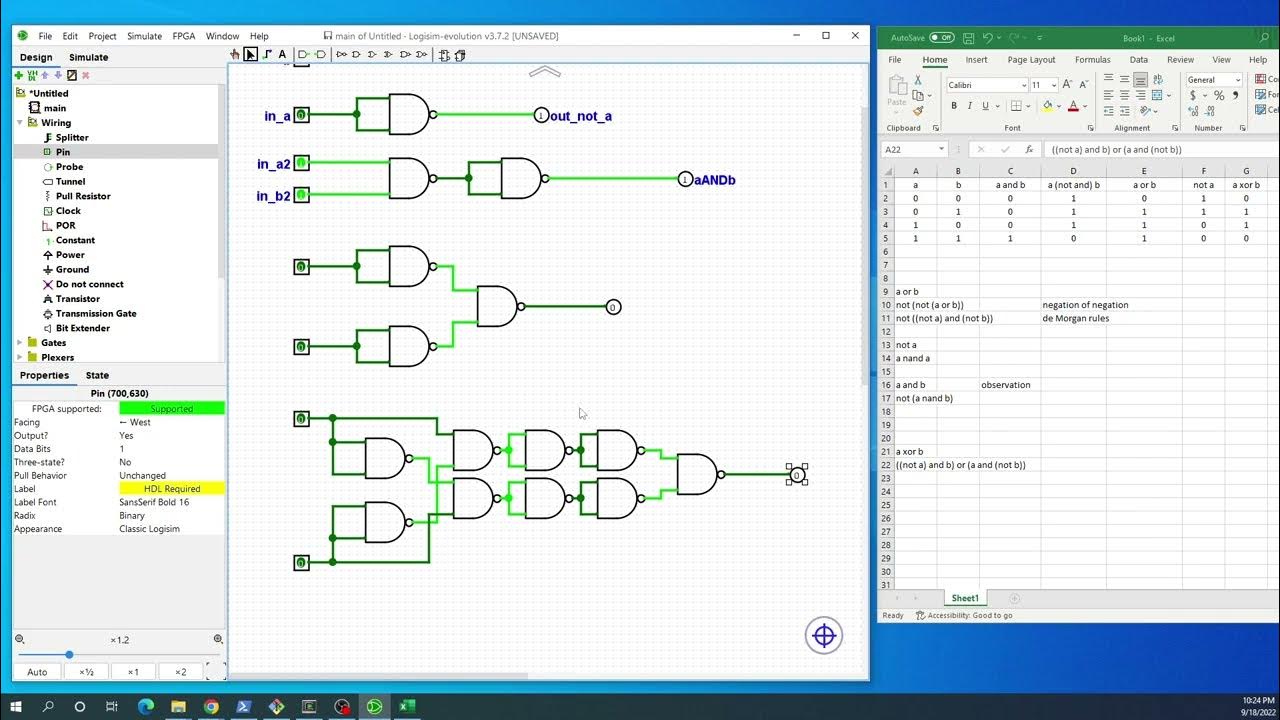 Logic Gates implementation using Nand gates in Logisim Evolution - YouTube