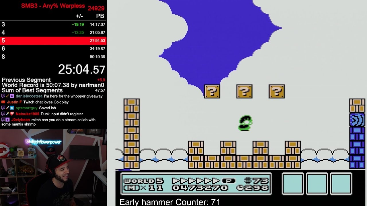Mario 3 Warpless World Record Attempts PB 50:10 GOING FOR 49 - YouTube