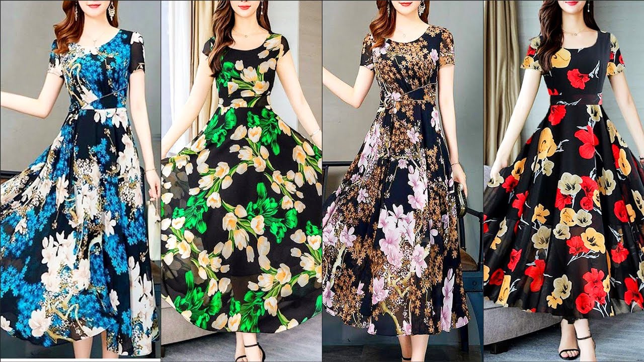 Latest Fare well Party Wear Floral Chiffon Aline Frock Design/Formal ...