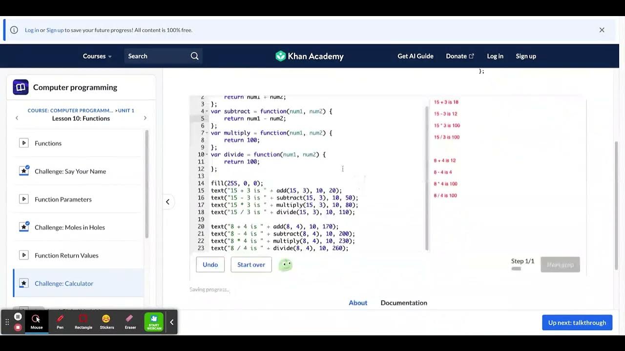 Khan Academy Challenge Calculator Intro To Js Drawing And Animation Computer Programming