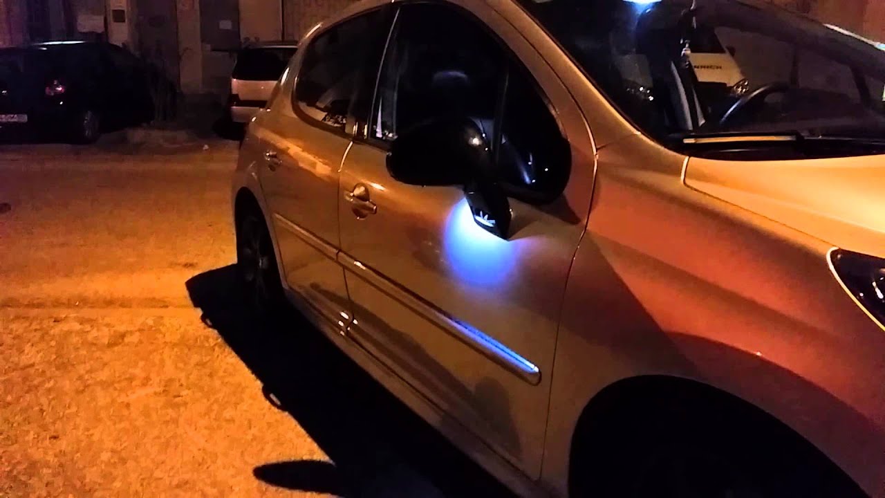 Iluminação led retrovisor Peugeot 207 - YouTube