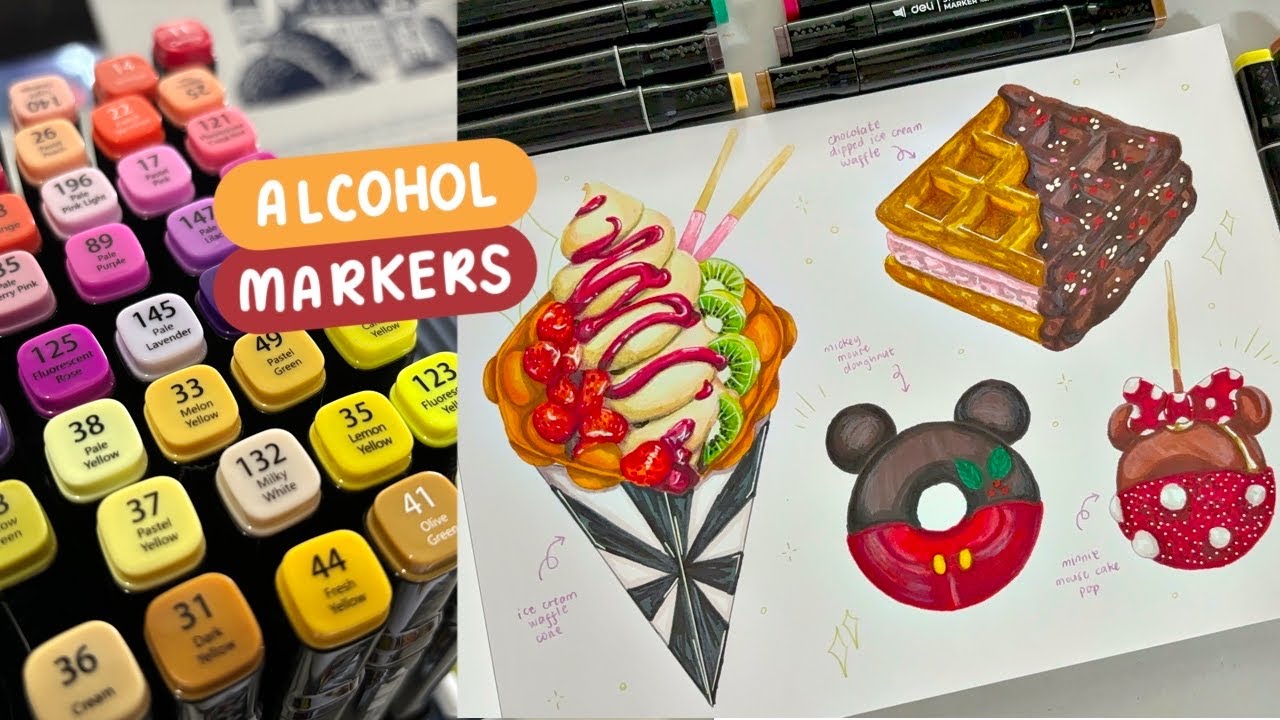 draw with me, food art using alcohol-based markers 🏼 | art vlog - YouTube