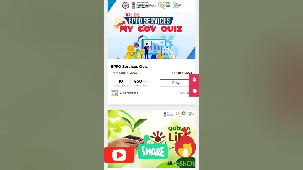 MY GOV QUIZ EPFO SERVICES QUIZ - YouTube