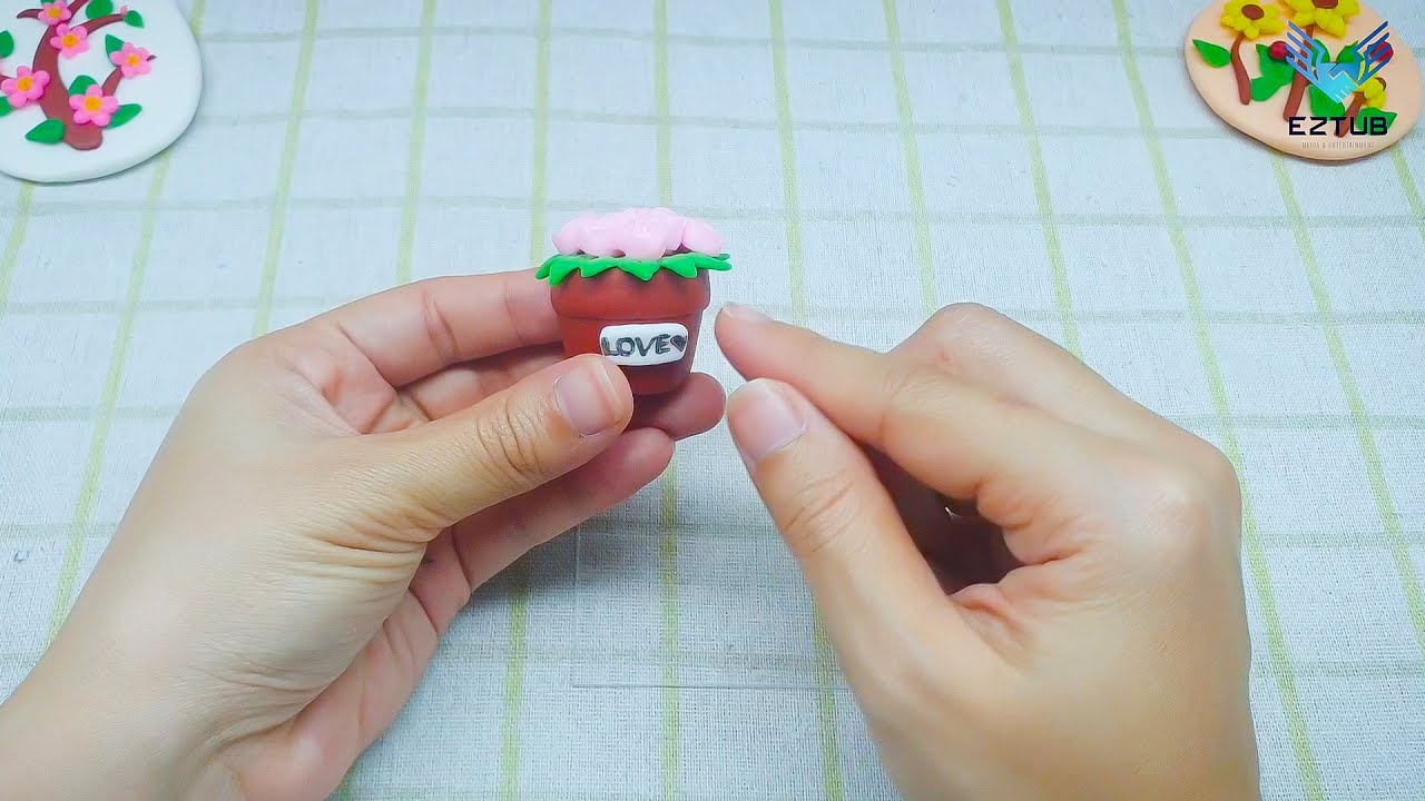 Homemade soft clay lovely little rose pot containing great love | Clay ...
