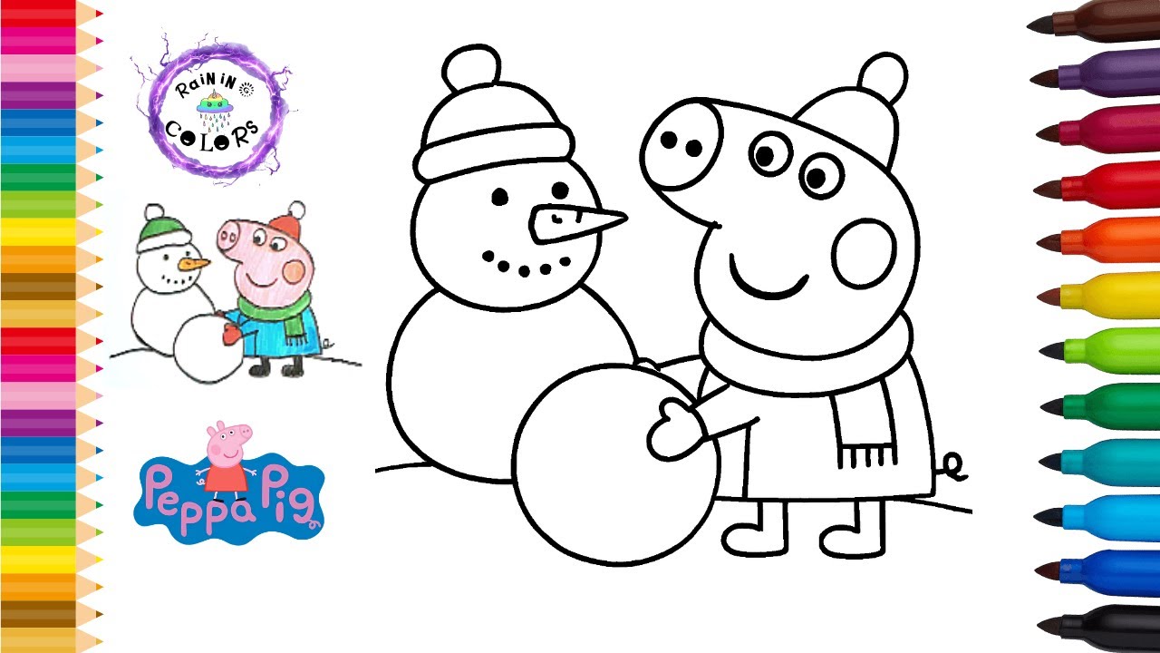 How To Draw George Pig Making A Snowman Cute Easy Drawing And Coloring ...
