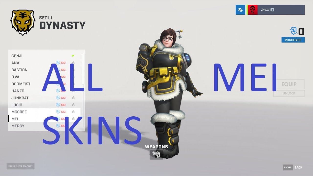 All MEI Skins - Overwatch League 2018 - YouTube