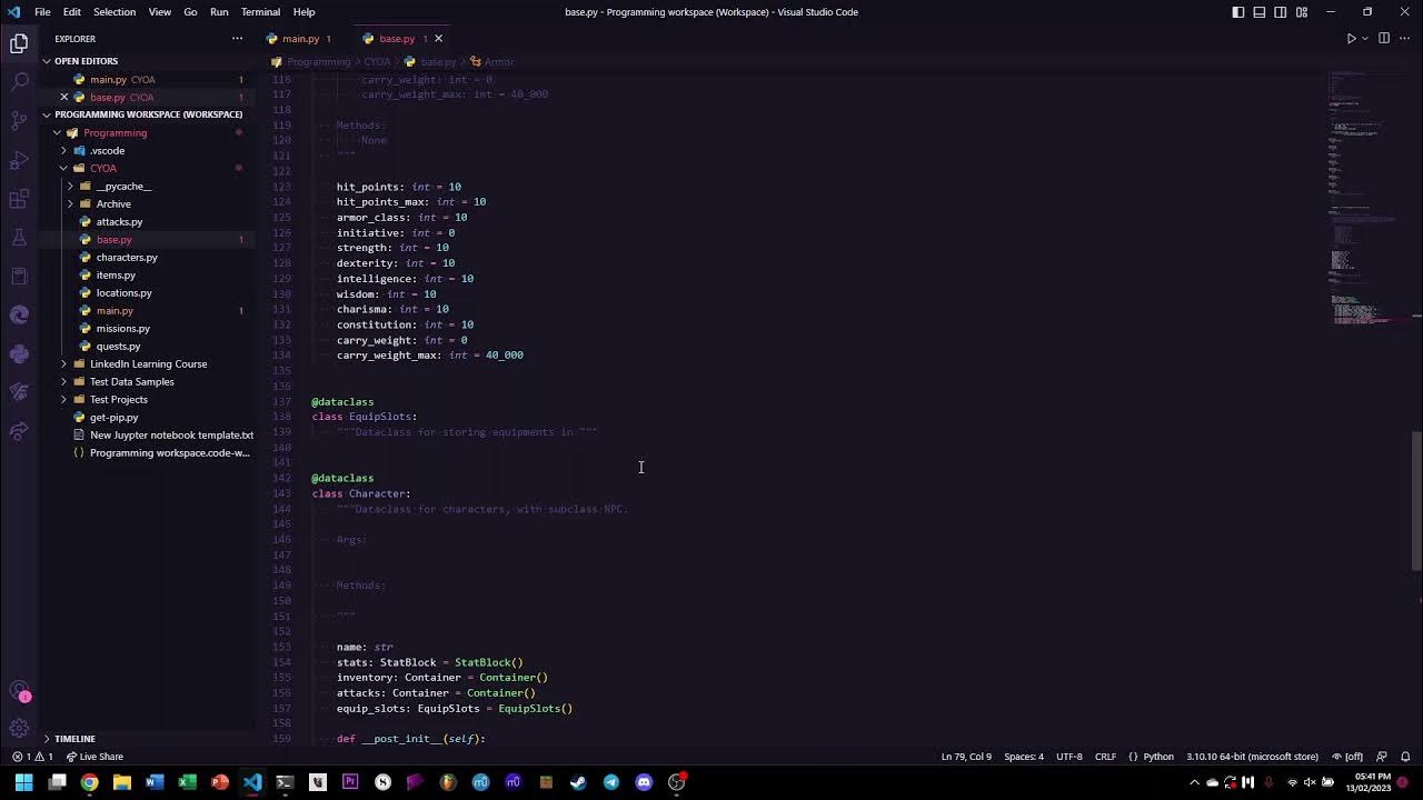 Python coding session. I'm making a text-based Wild West/fantasy RPG. Occasional commentary ...