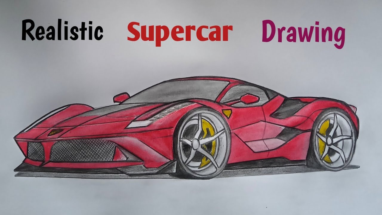 Car Drawing Realistic Easy | Ferrari Style Supercar Drawing Tutorial ...