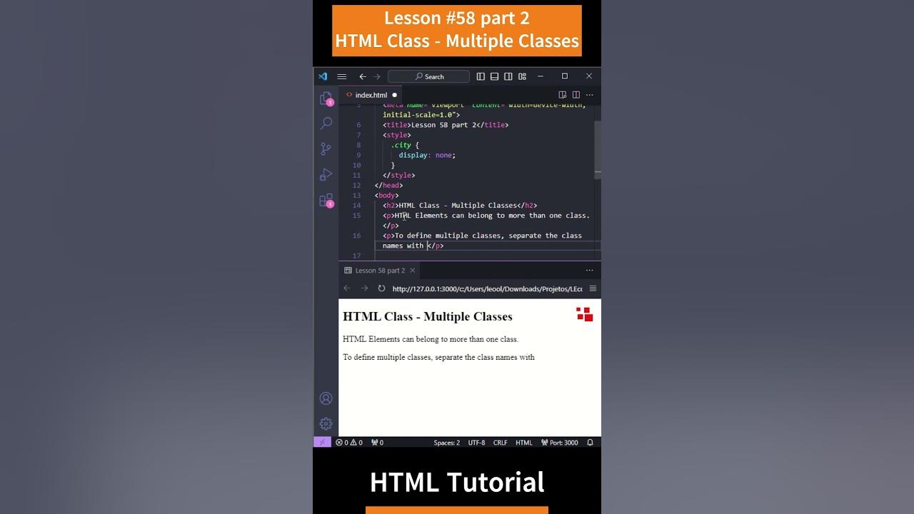 Html Tutorial Lesson 58 Html Class Multiple Classes Part 2 Shorts Html Css Htmltutorial