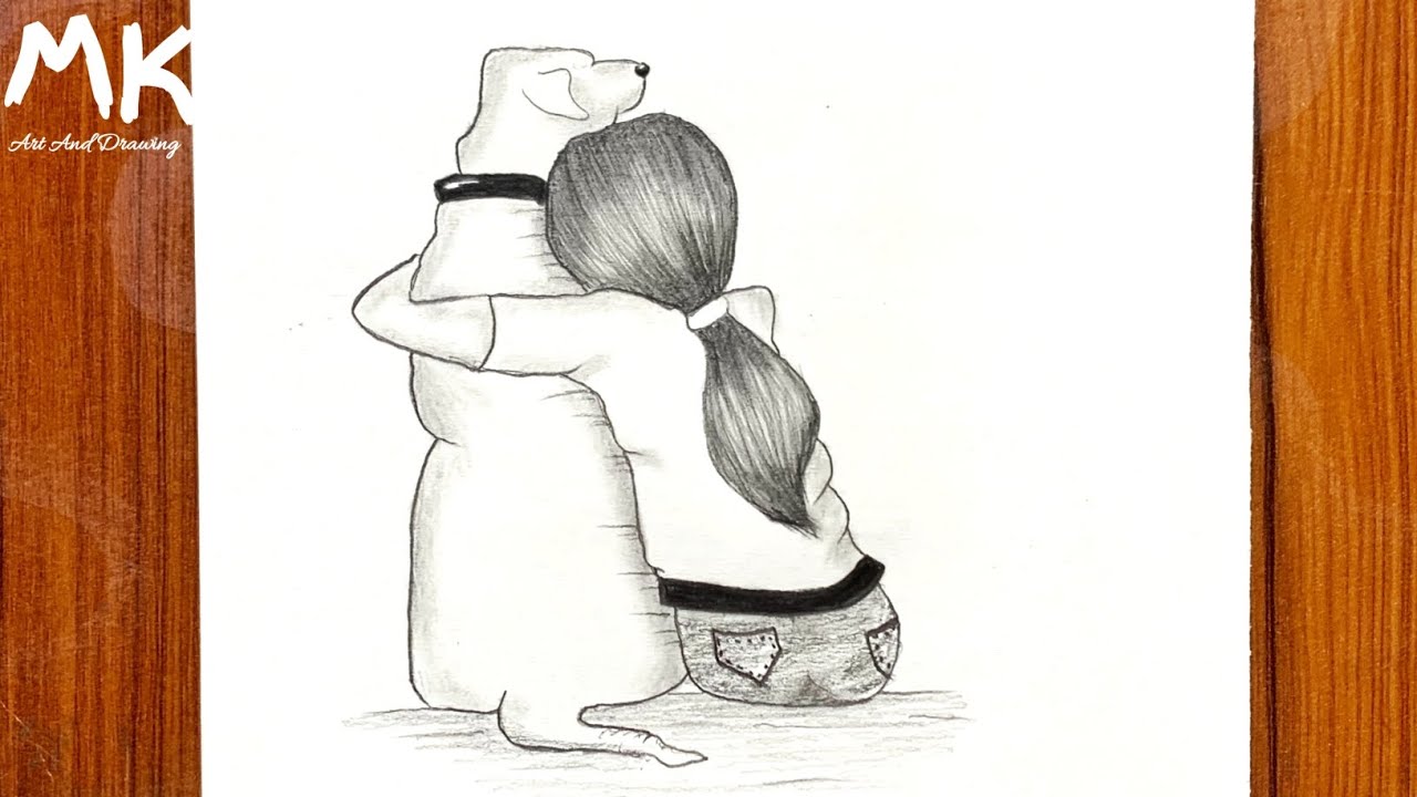How to Draw a cute Girl Hugging her Dog || Pencil Sketch Drawing for ...