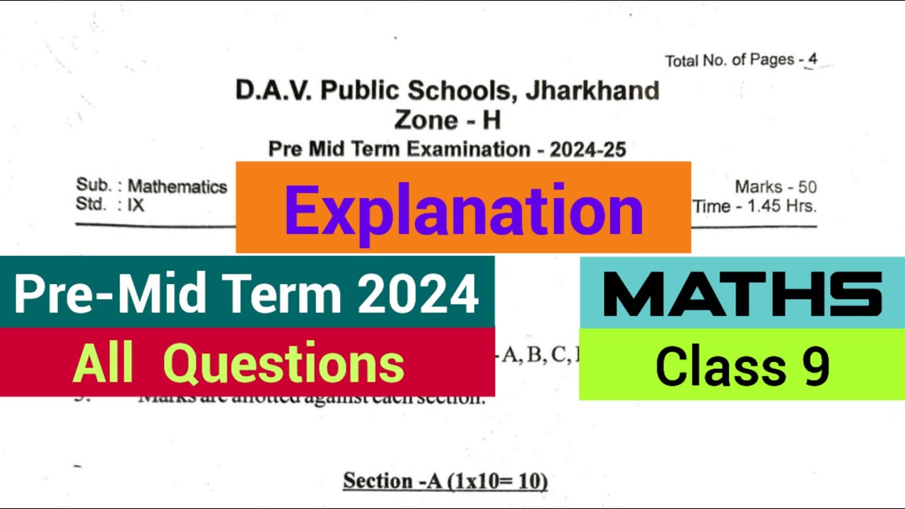 DAV Class 9 Maths Question Paper Pre-Mid Term 2024 - Hint to solutions ...