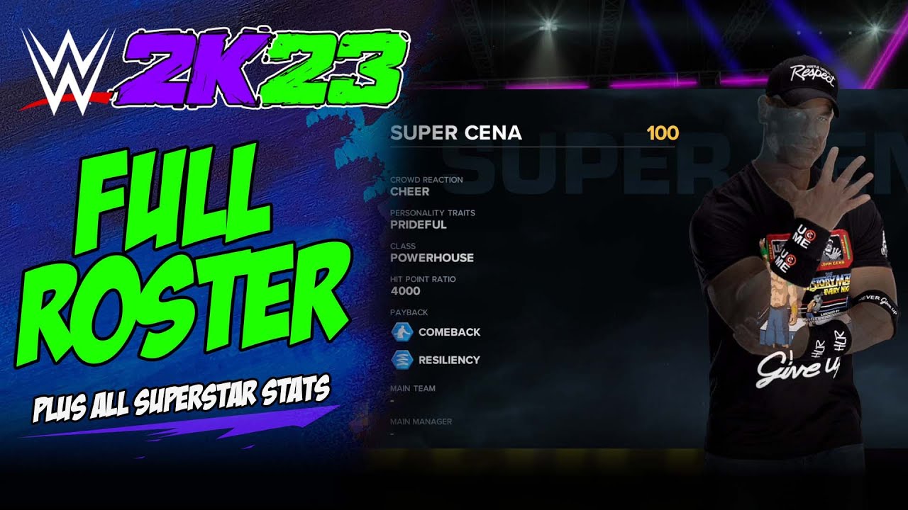 All Wresters In The Game Plus Stats | WWE 2K23 Full Roster - YouTube