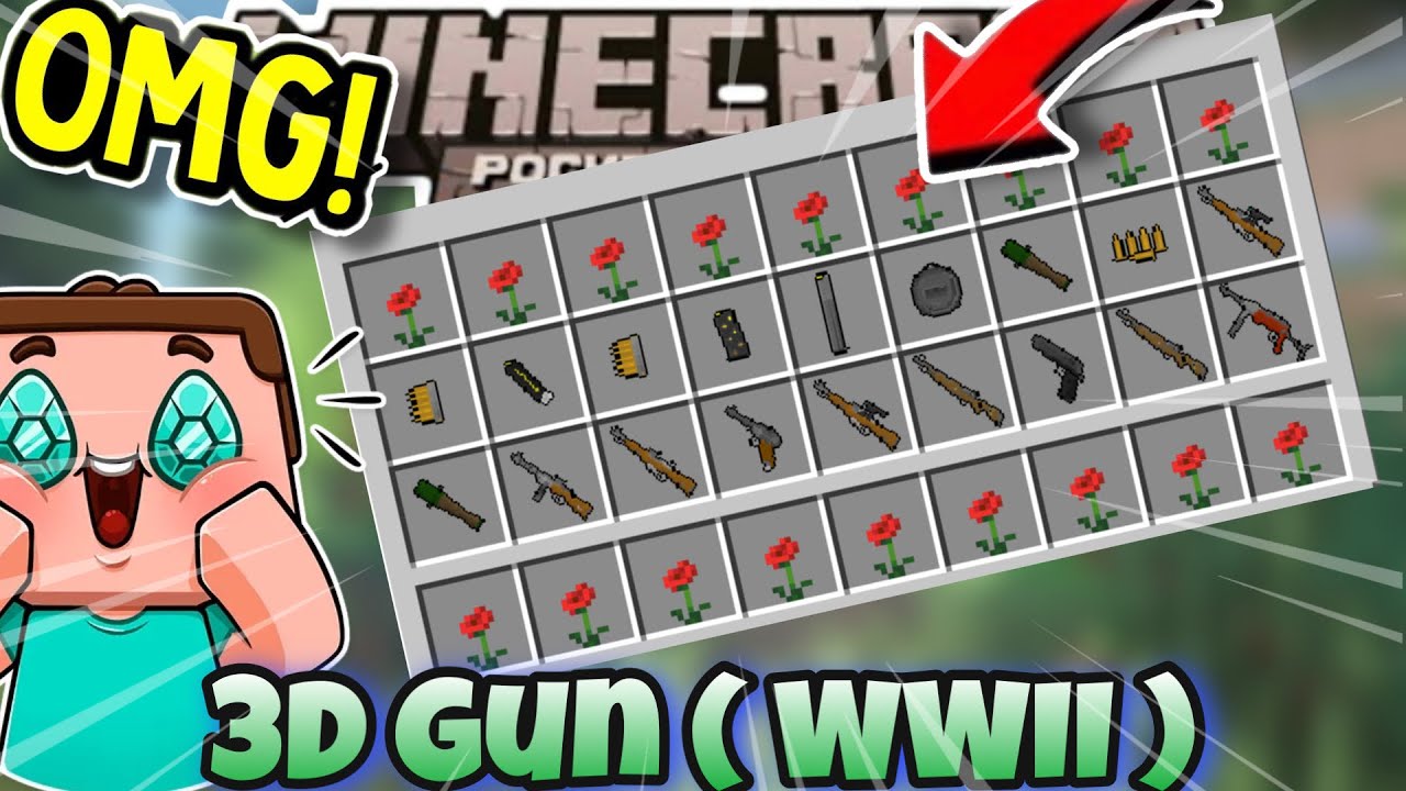MCPE 3D Gun Mod In Minecraft Pocket Edition | WWII In Minecraft Pocket ...