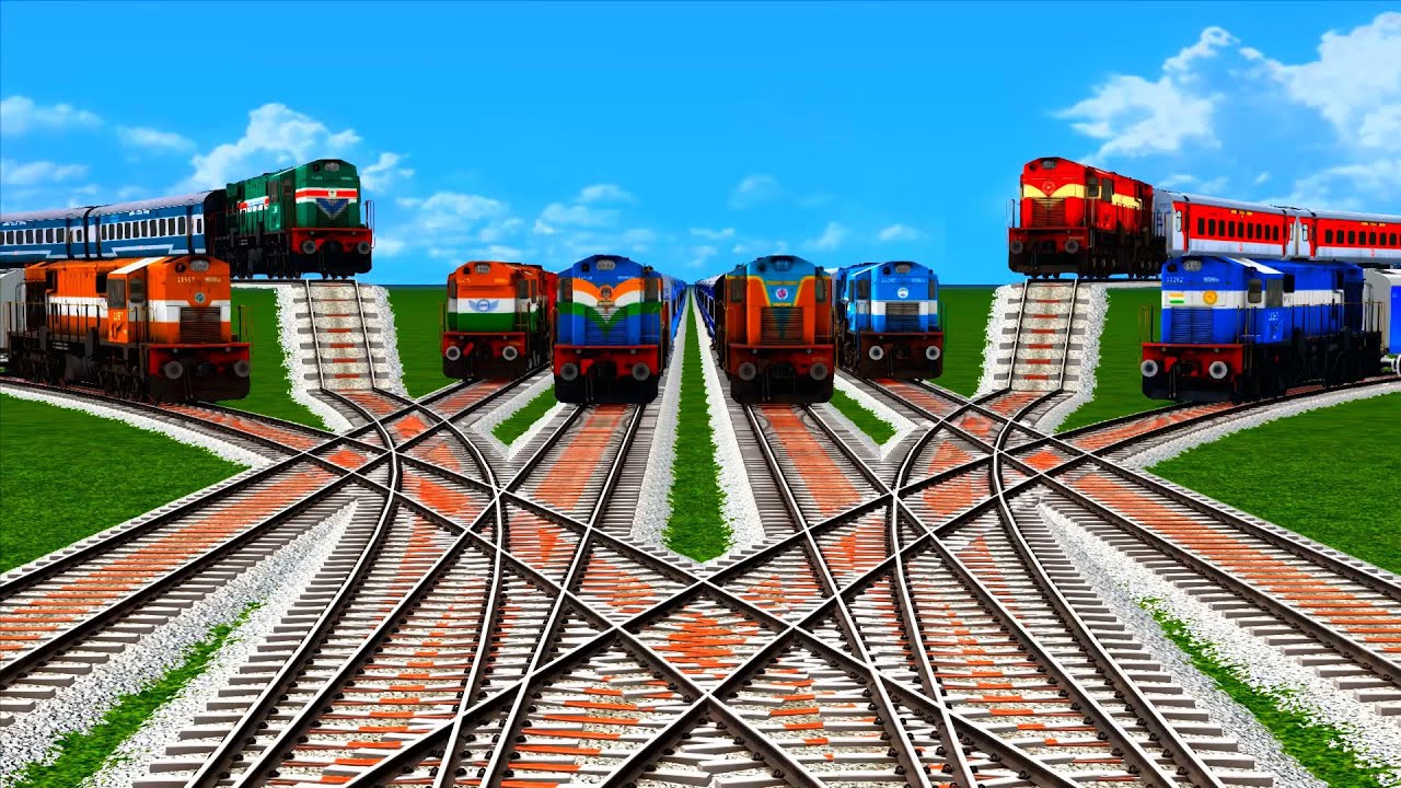 Six Indian Diesel Trains Crazy Crisscrossed Two Trains Running On Top ...