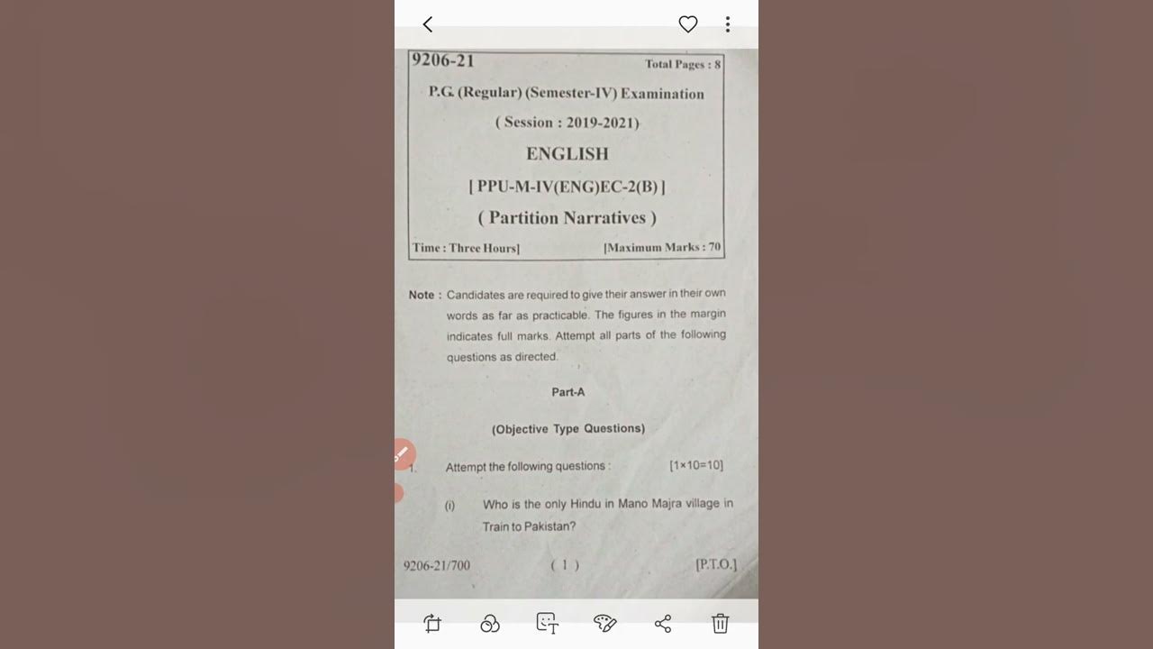 M.A(English),sem-4,EC-2b,Partition narratives,ques paper for patliputra ...