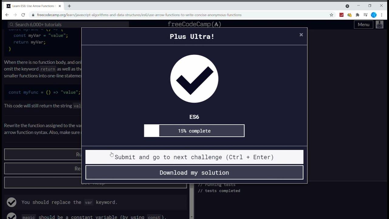 Learn Es6 631 Use Arrow Functions To Write Concise Anonymous Functions Freecodecamp Youtube