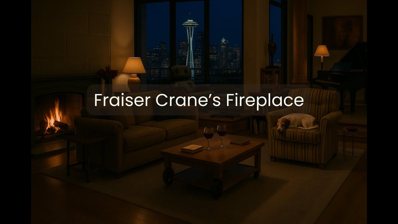 Frasier Crane's Fireplace | Seattle Skyline Ambience (1 Hour) - YouTube