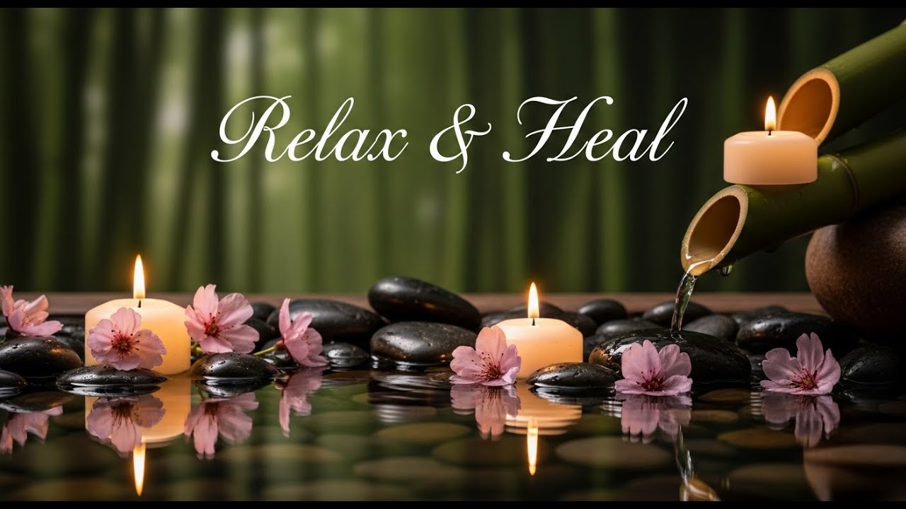 Healing Zen Cloud Ambience Bamboo Fountain and Candle Glow for ...