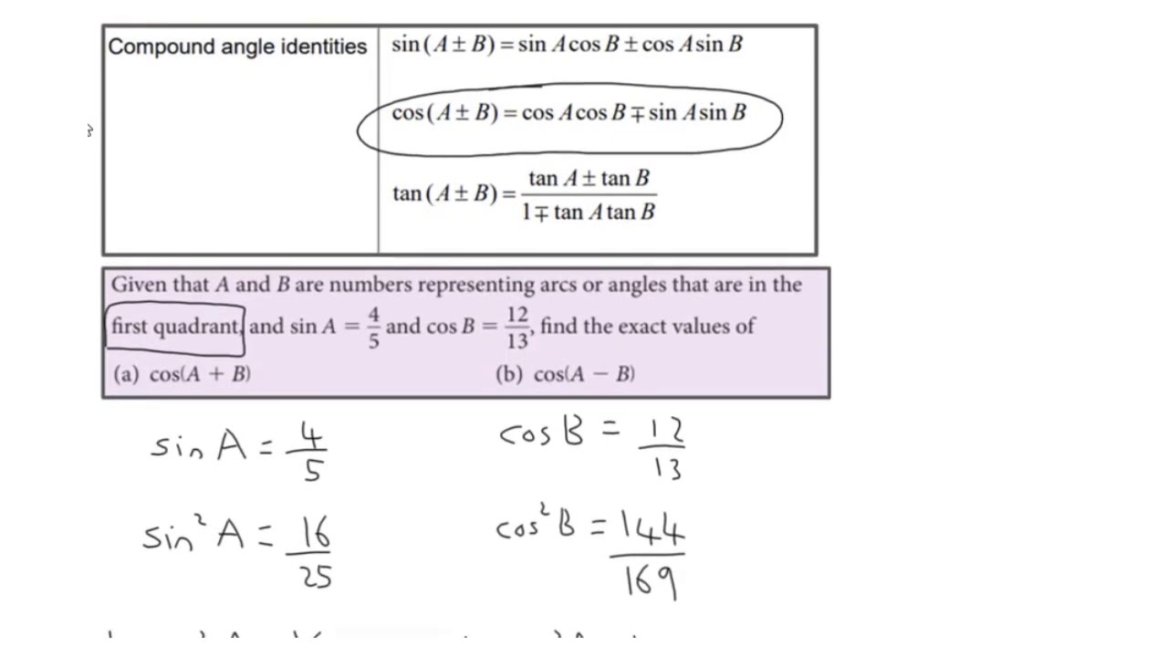 Using cos compound angle identity - YouTube