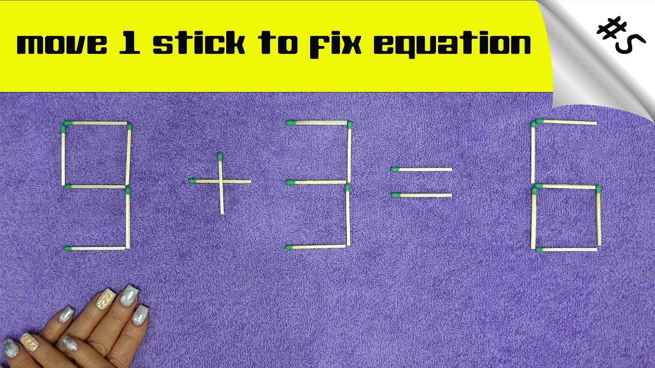 Matchstick puzzle #5 | Match puzzle 9+3=6 with hint and solution. - YouTube