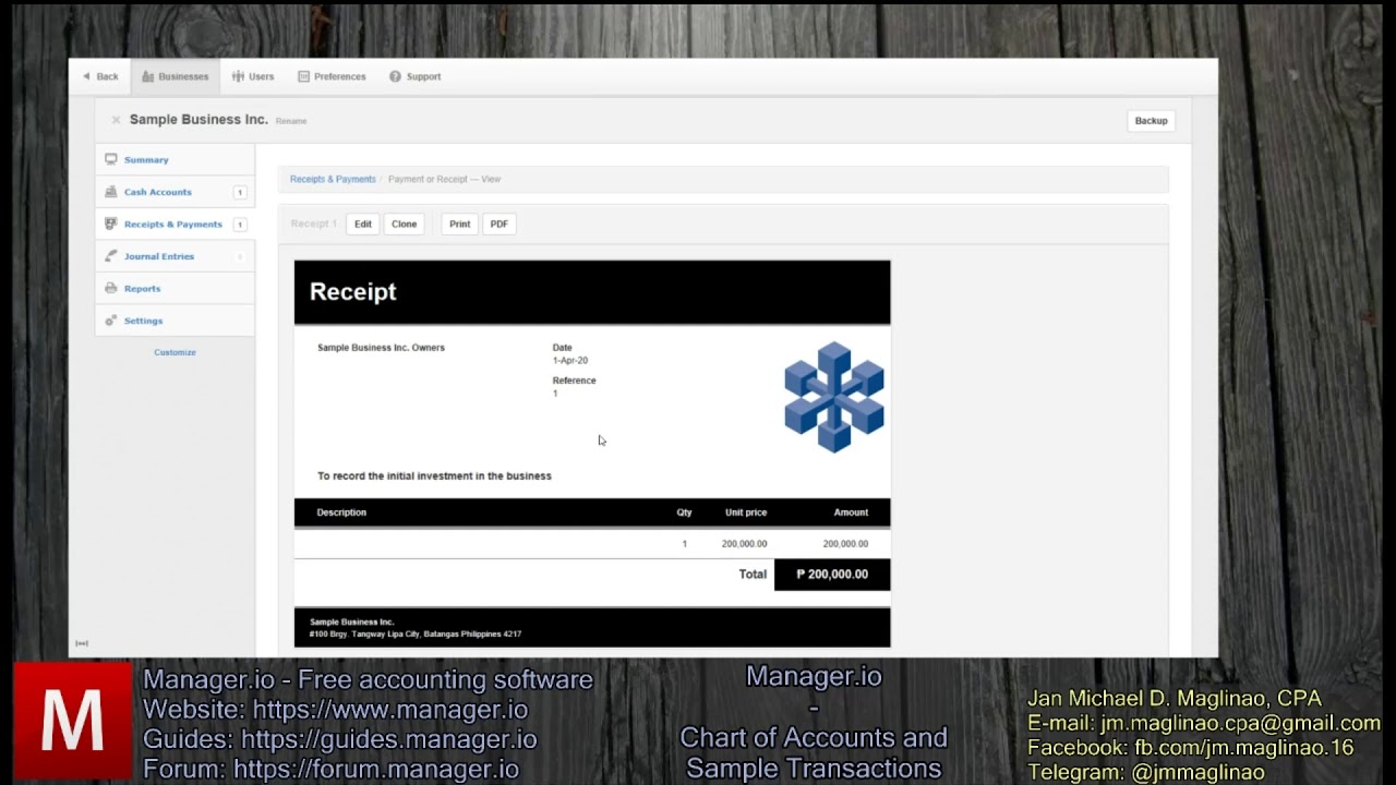 Manager.io - [SIMPLIFIED] Chart of Accounts and Sample Transactions ...